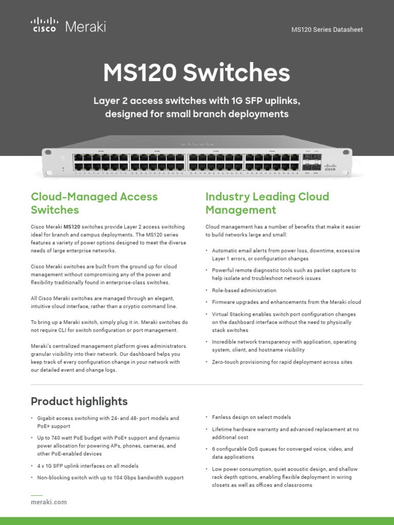 Meraki Datasheet Ms Family PDF | PDF | Network Switch | Quality Of Service