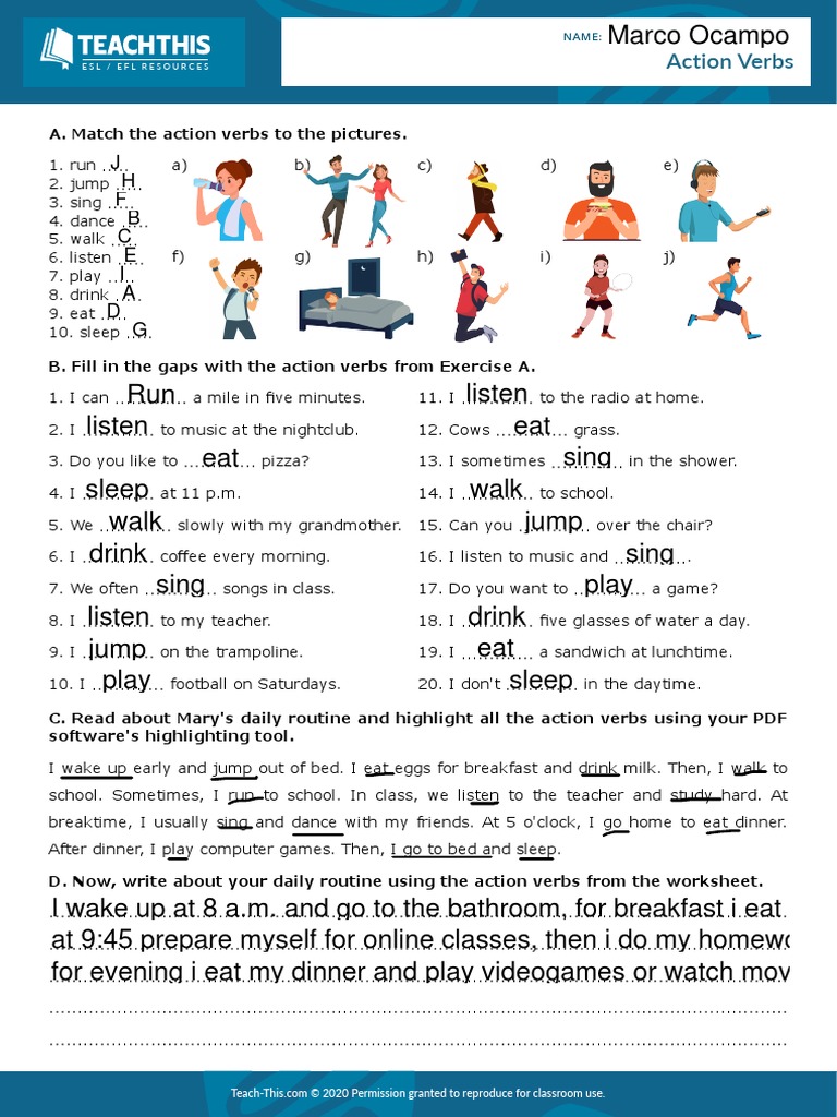 Action Verbs | PDF | Food And Drink | Beverages