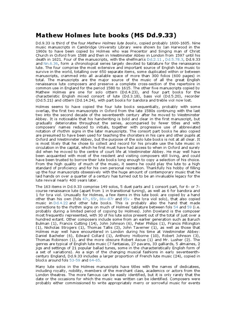 Mathew Holmes Lute Books | PDF | Bookbinding | Entertainment (General)