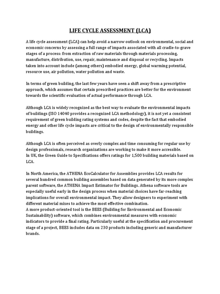 Life Cycle Assessment | PDF