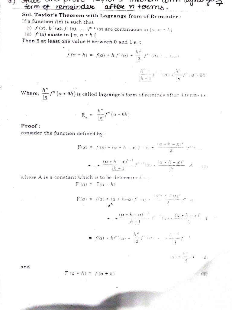 Taylor's Theorem Questions | PDF | Mathematical Analysis | Functions And Mappings