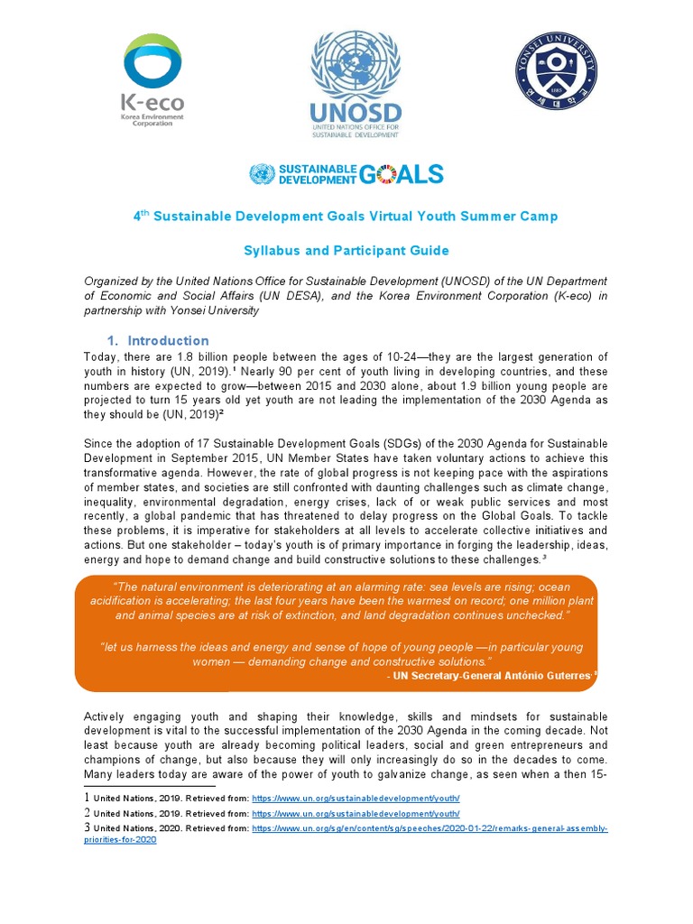4 Sustainable Development Goals Virtual Youth Summer Camp Syllabus and ...