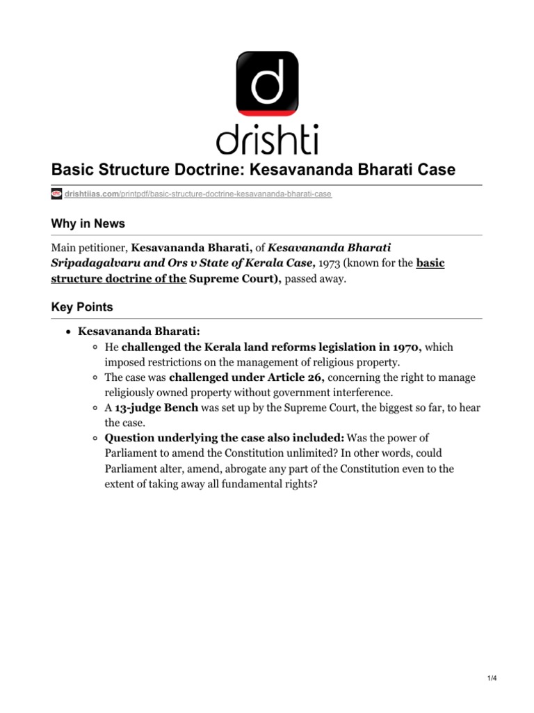 Basic Structure Doctrine: Kesavananda Bharati Case: Why in News | PDF ... Basic Structure Doctrine: Kesavananda Bharati Case: Why in News | PDF ...