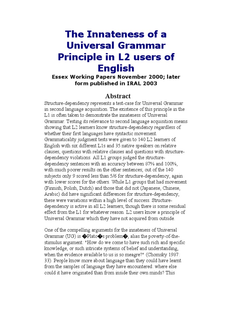Structure Dependency | PDF | Second Language | Second Language Acquisition