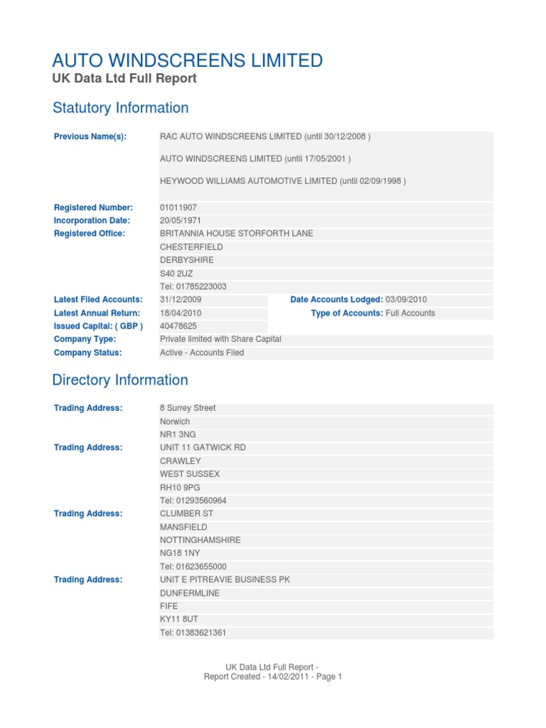 Auto Windscreens Last Credit Report | PDF | Working Capital | Mortgage Loan
