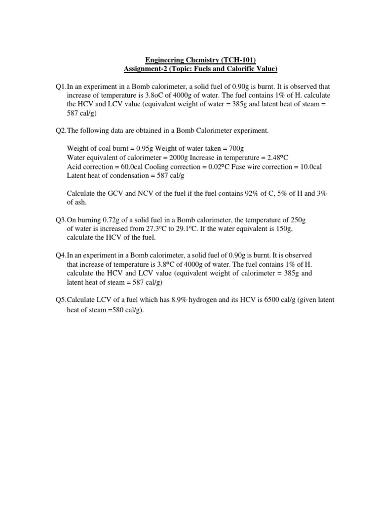 Engineering Chemistry (TCH-101) Assignment-2 (Topic: Fuels and ...