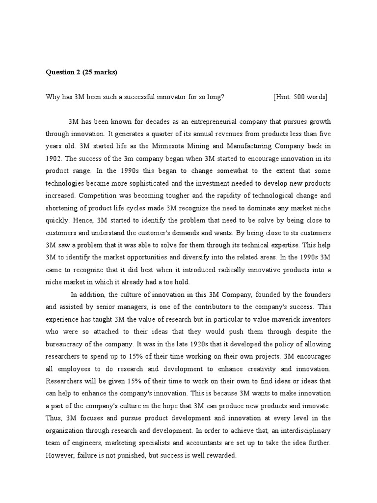 3M Case Study Question 2 | PDF | Innovation | Entrepreneurship