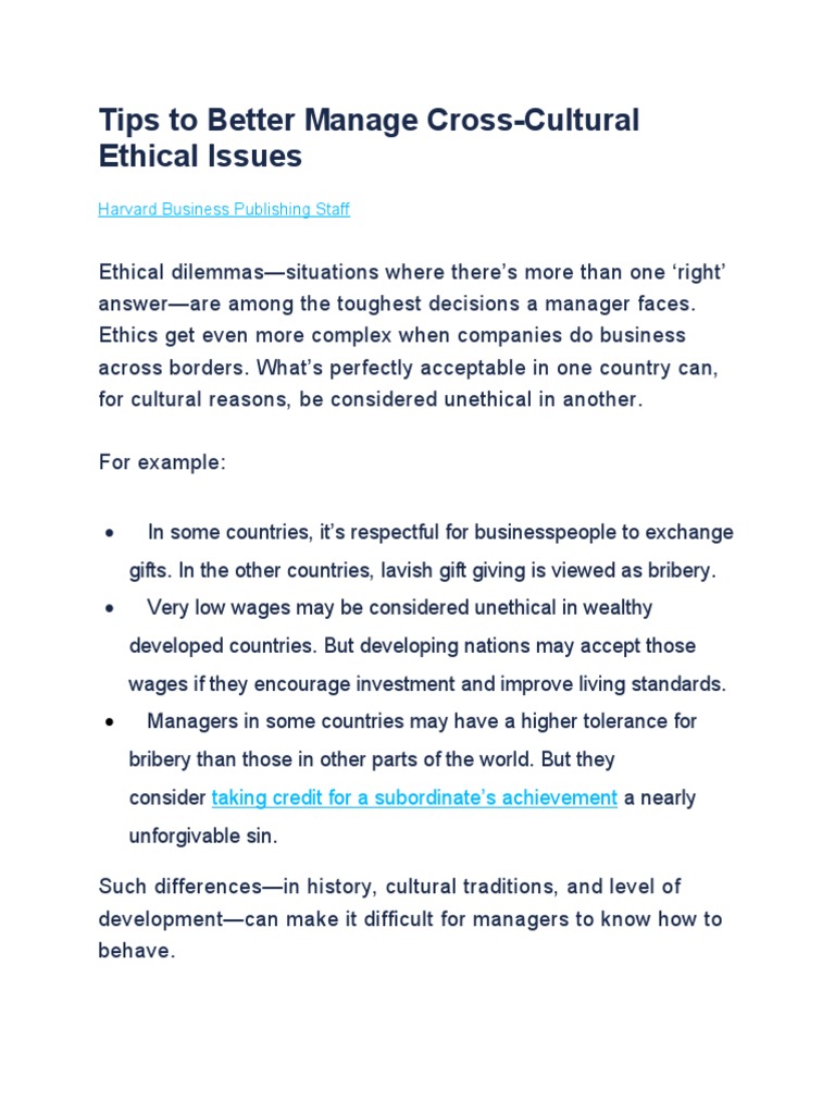 Managing Cross-Cultural Ethics | PDF | Bribery | Value (Ethics)
