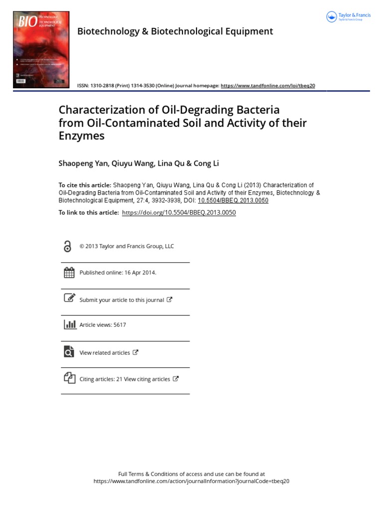 Characterization of Oil Degrading Bacteria From Oil Contaminated Soil ...