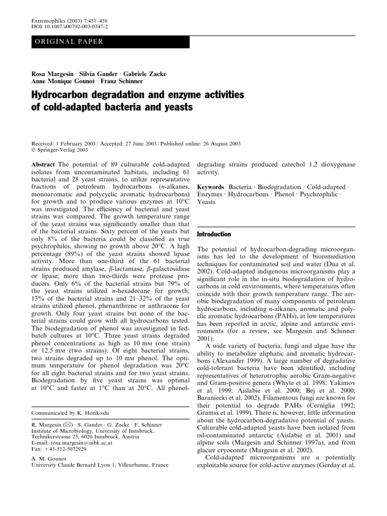 Hydrocarbon Degradation and Enzyme Activities of Cold-Adapted Bacteria ...