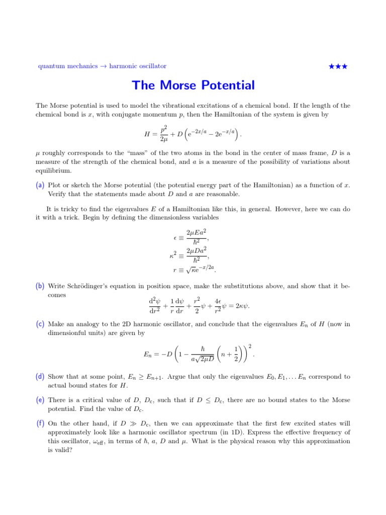 The Morse Potential | PDF | Hamiltonian (Quantum Mechanics) | Applied ...