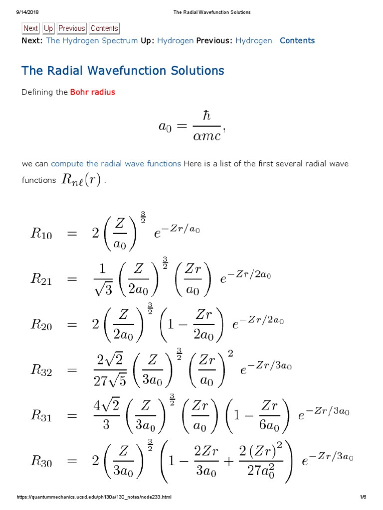 Hydrogen Radial Wavefunction Overview | PDF | Wave Function | Expected ...