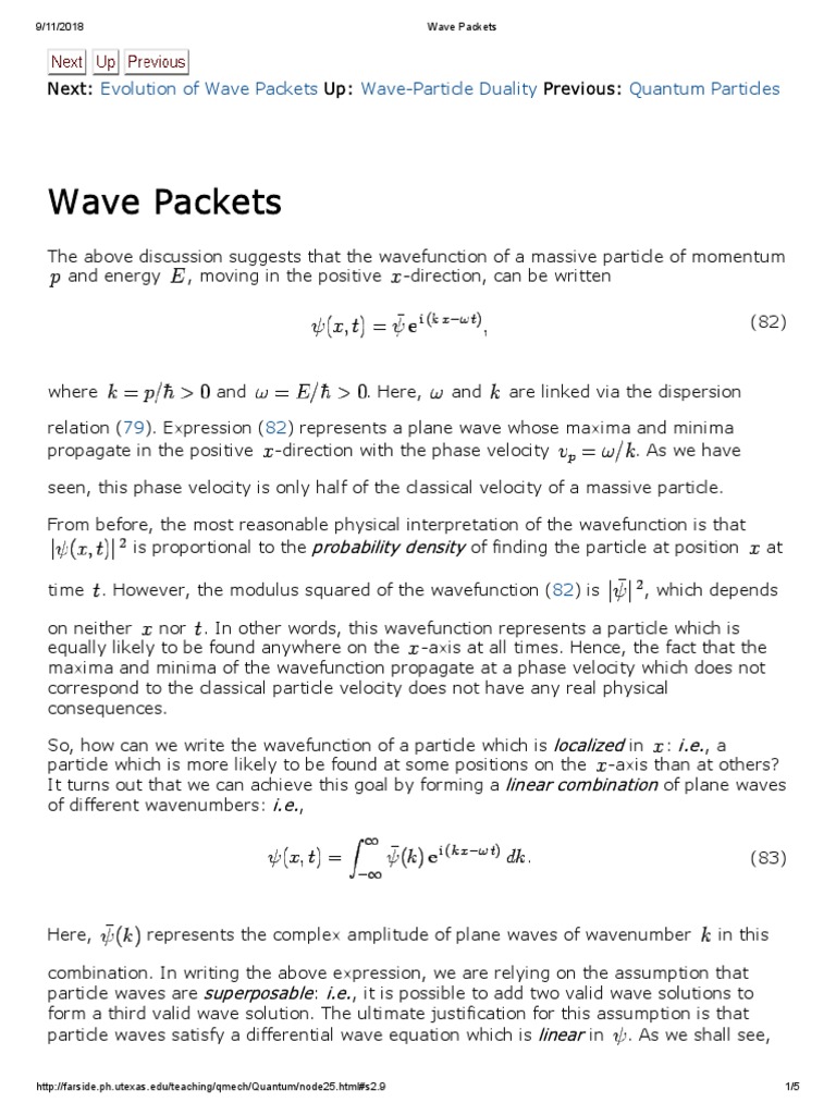 Wave Packets: Evolution of Wave Packets Wave-Particle Duality Quantum Particles | Download Free ...
