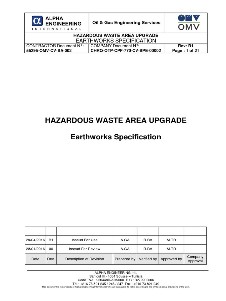 55295-OMV-CV-SA-002 (B1) Earthworks Specification | PDF | Specification (Technical Standard ...