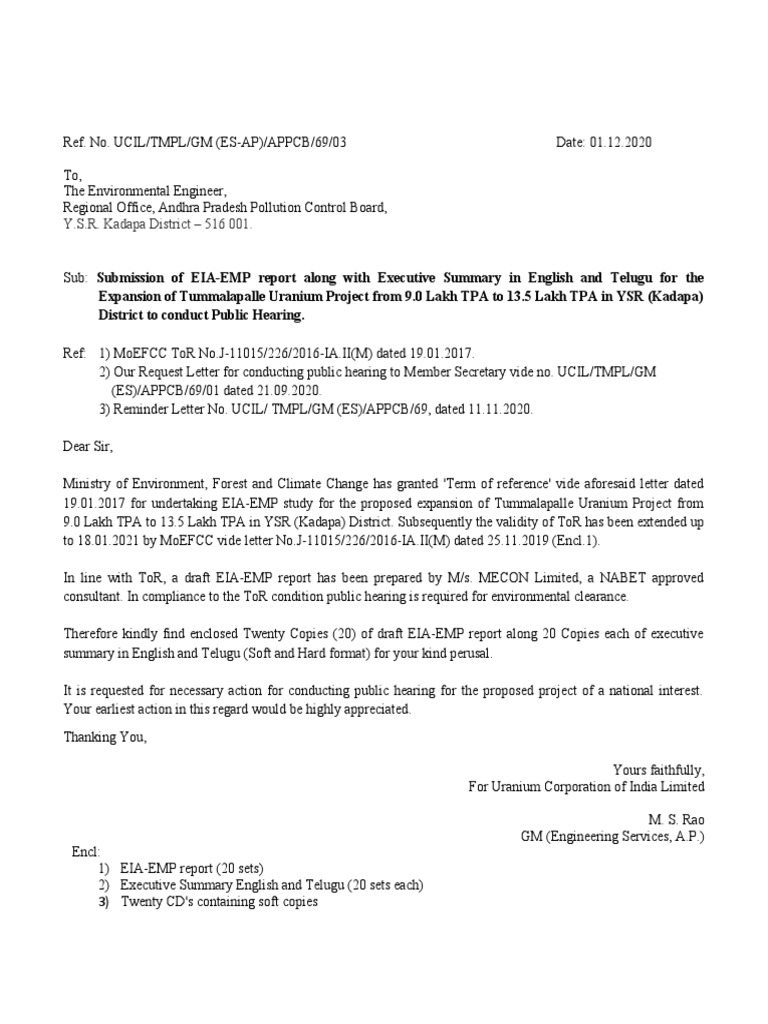 APPCB Submission Letter | PDF