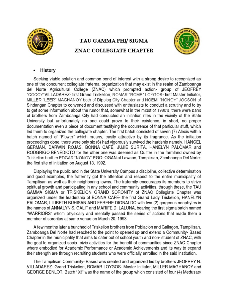 Tau Gamma Phi/ Sigma Znac Collegiate Chapter: History | PDF ...