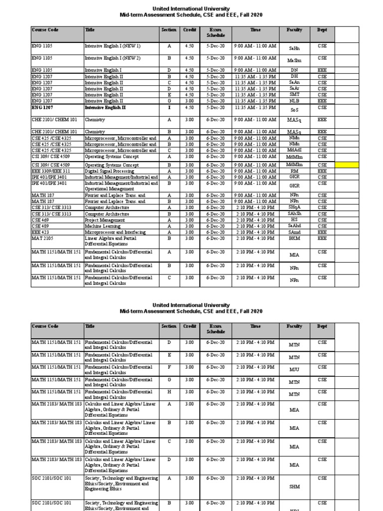 UIU CSE EEE Mid-term Schedule 2020 | PDF | Differential Equations ...