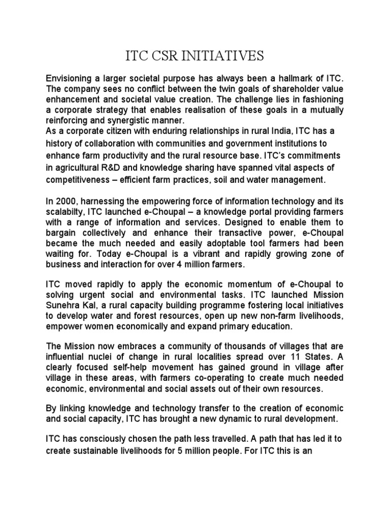 Itc CSR Initiatives | PDF | Sustainability | Corporate Social ...