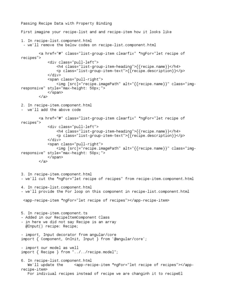 Passing Recipe Data With Property Binding | PDF