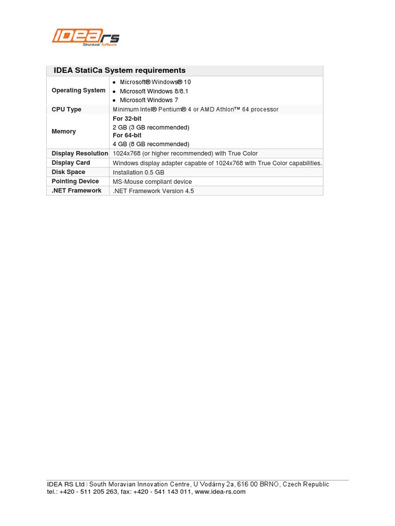 IDEA StatiCa System Requirements | PDF