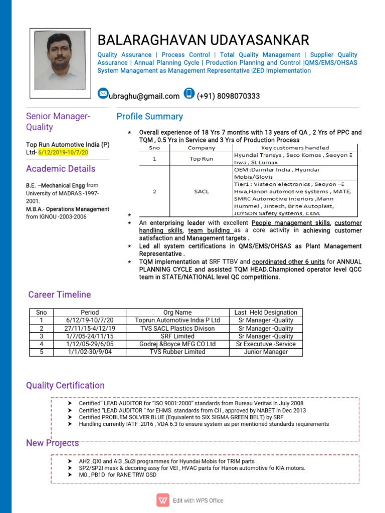 Balaraghavanudayasankar: PR Ofi L Esummary | PDF