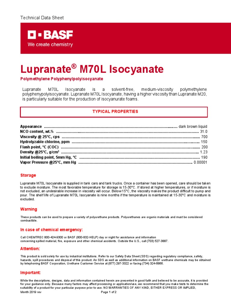 Lupranate M70L Isocyanate: Technical Data Sheet | Download Free PDF ...