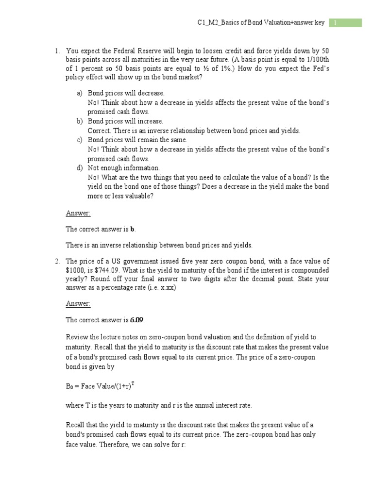 Bond Valuation Concepts and Calculations | PDF | Bonds (Finance ...