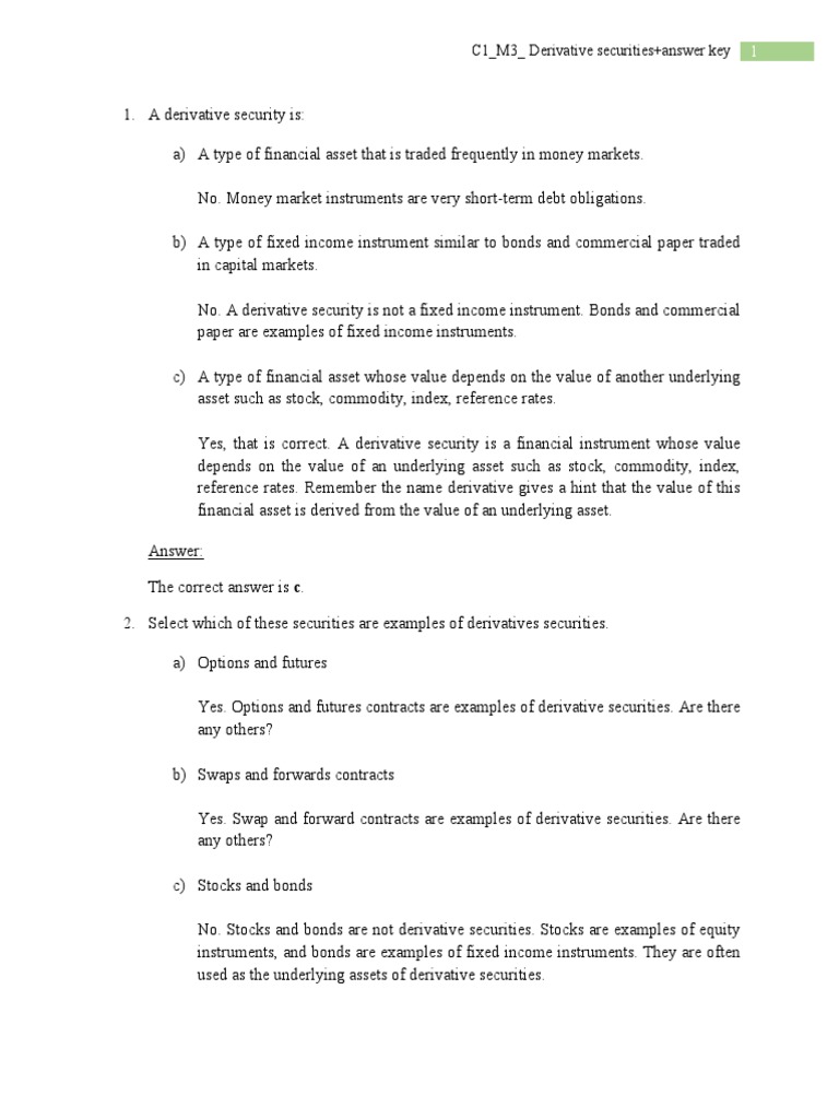 C1 - M3 - Derivative Securities+answer Key | PDF | Put Option | Option ...