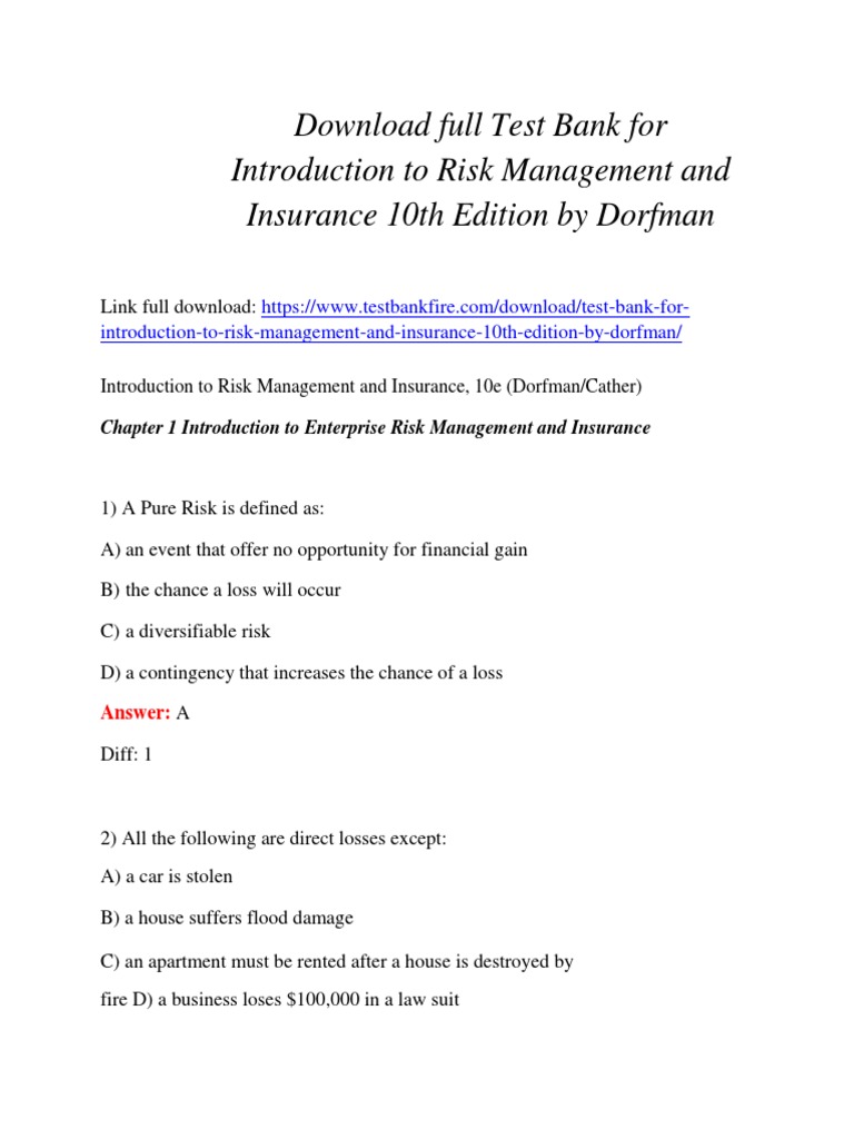 Test Bank For Introduction To Risk Management and Insurance 10th ...
