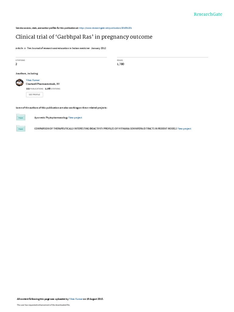 Clinical Trialof Garbhpal Rasin Pregnancy Outcome | PDF | Miscarriage ...