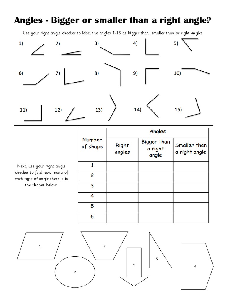 Angles - Bigger or Smaller Than A Right Angle? | PDF