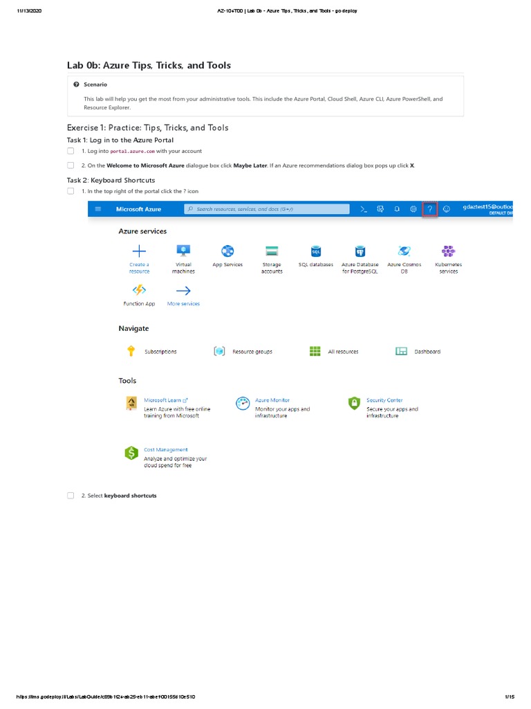 AZ-104T00 - Lab 0b - Azure Tips, Tricks, and Tools | PDF | Microsoft ...