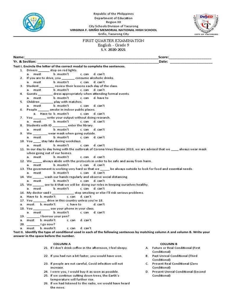 English First Quarter Periodical 2020-2021 | PDF | Communication ...