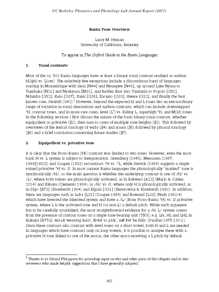 To Appear in The Oxford Guide To The Bantu Languages | PDF | Tone ...