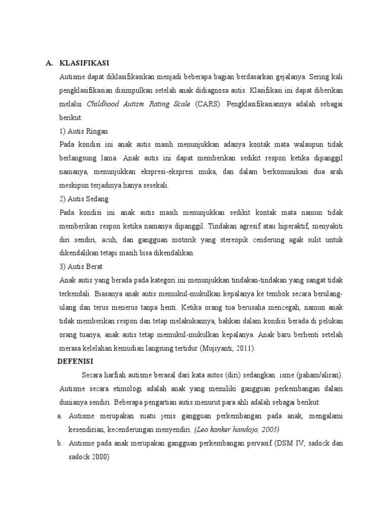 Klasifikasi Autisme Berdasarkan Gejala | PDF | Pengembangan Diri