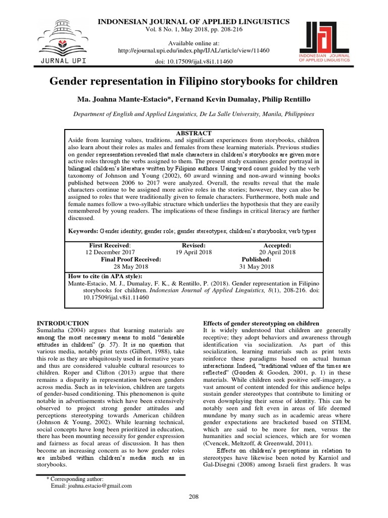 Gender Representation in Filipino Storybooks For Children | PDF ...