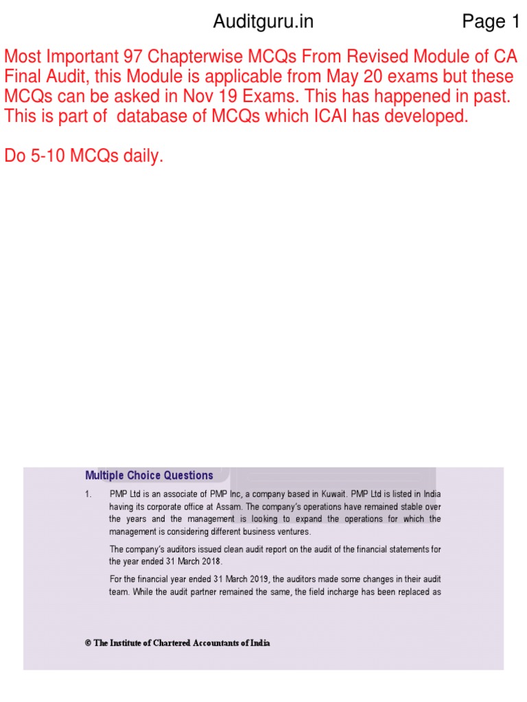 Audit MCQ PDF | PDF | Internal Control | Going Concern