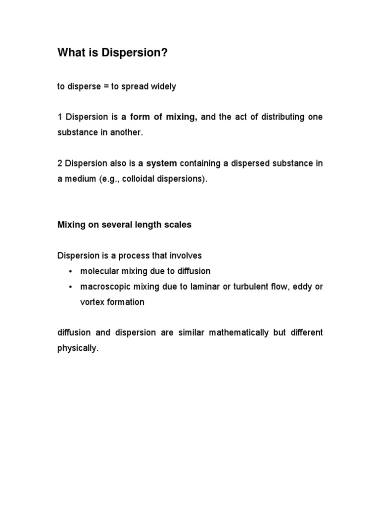 What Is Dispersion?: Mixing On Several Length Scales | PDF | Diffusion ...