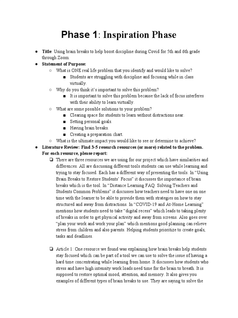 Phase 1 Inspiration Phase | PDF | Distance Education | Learning