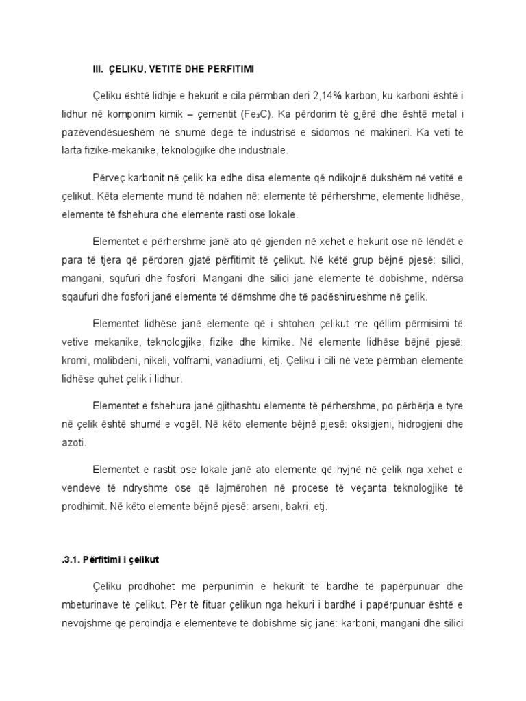 Iii. Çeliku, Vetitë Dhe Përfitimi | PDF