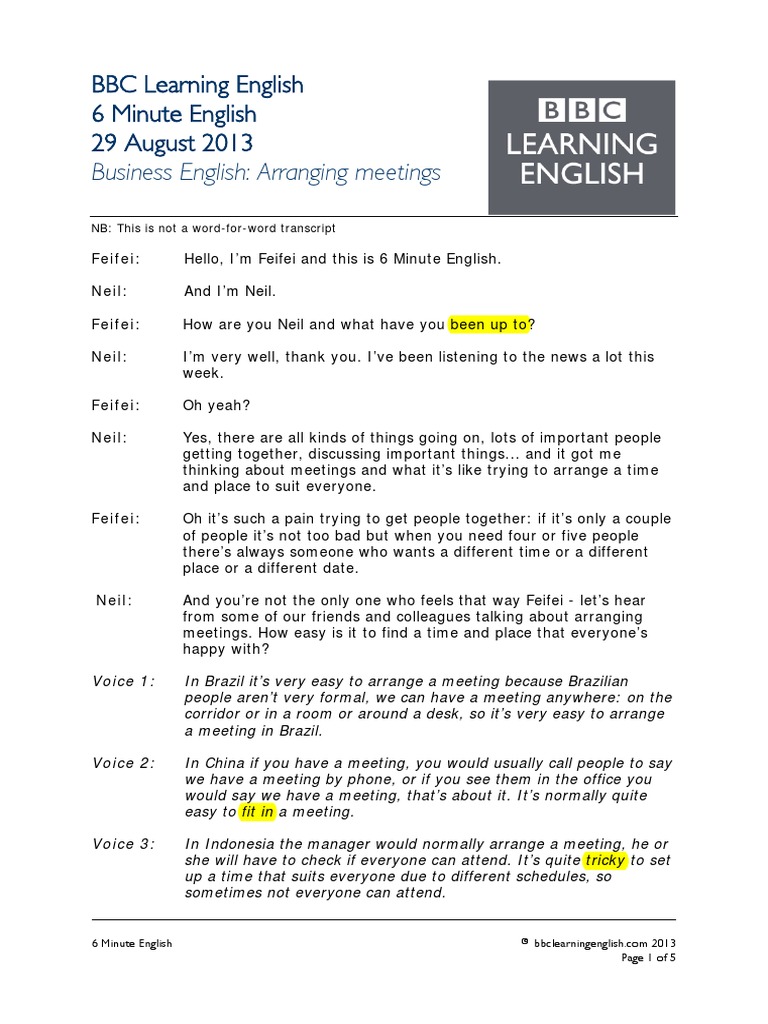 Business English: Arranging Meetings: BBC Learning English 6 Minute ...
