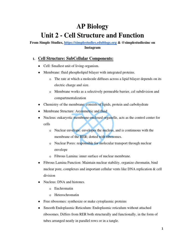 AP Biology Unit 2 - Cell Structure and Function | PDF | Meiosis | Cell Membrane