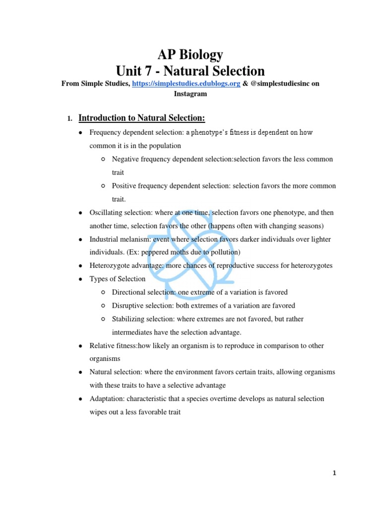 AP Biology Unit 7 - Natural Selection | PDF | Natural Selection | Evolution