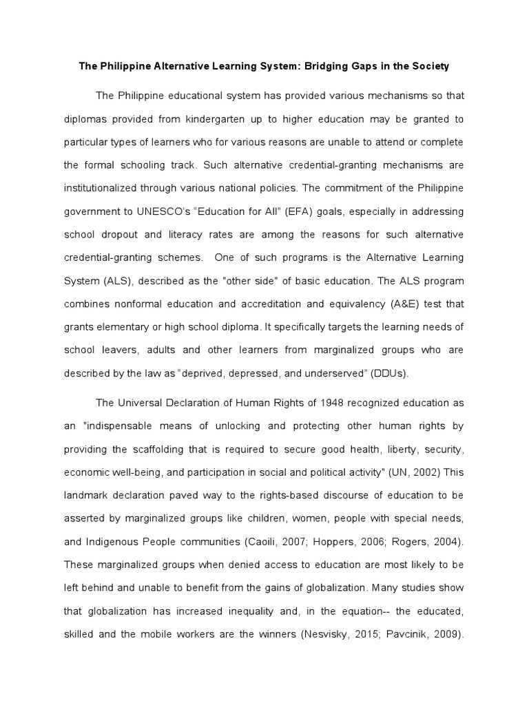 The Philippine Alternative Learning System: Bridging Gaps in The ...