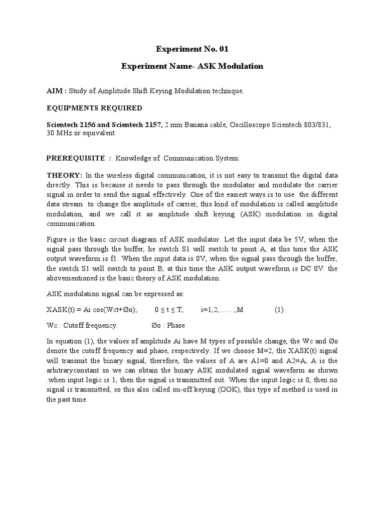Experiment No 1 Dcom | PDF | Modulation | Amplitude