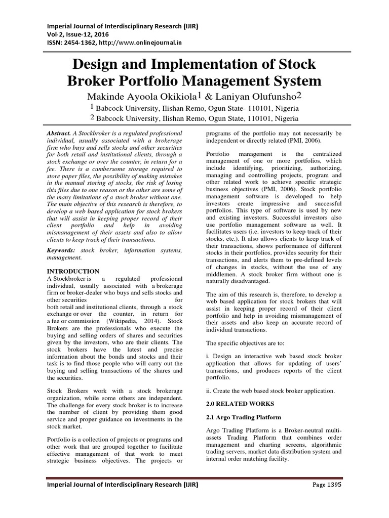 Design and Implementation of Stock Broker Portfolio Management System ...