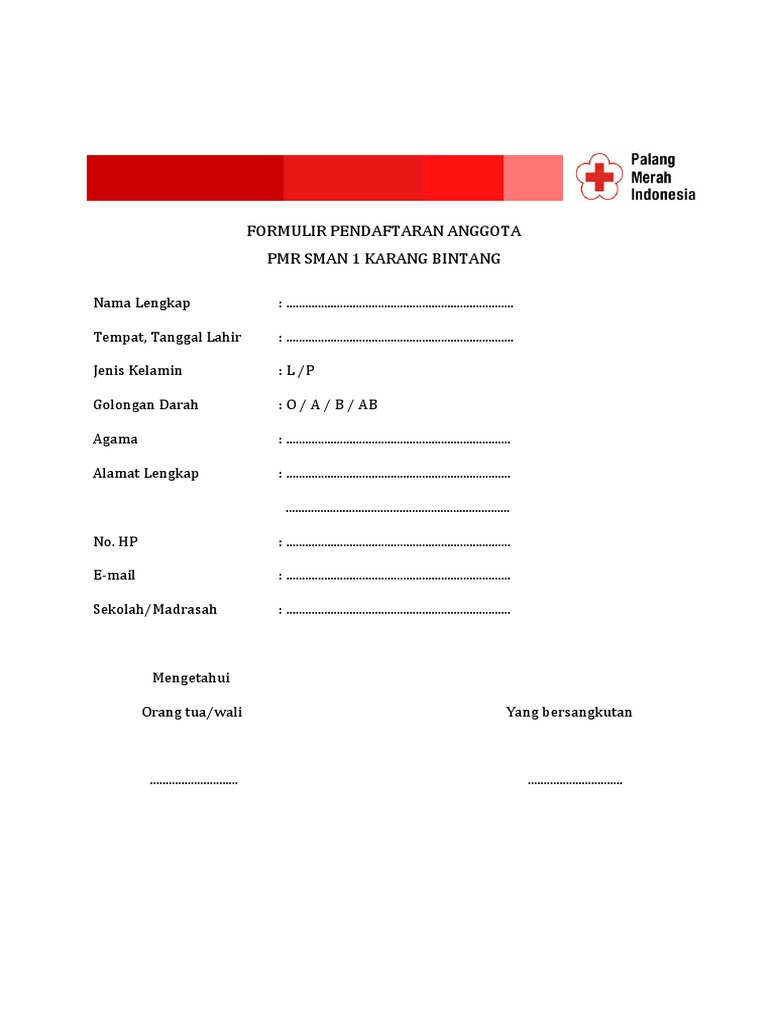 Formulir Pendaftaran Anggota PMR | PDF