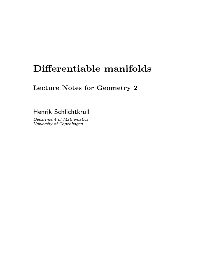 Differentiable Manifolds: Lecture Notes For Geometry 2 | PDF ...