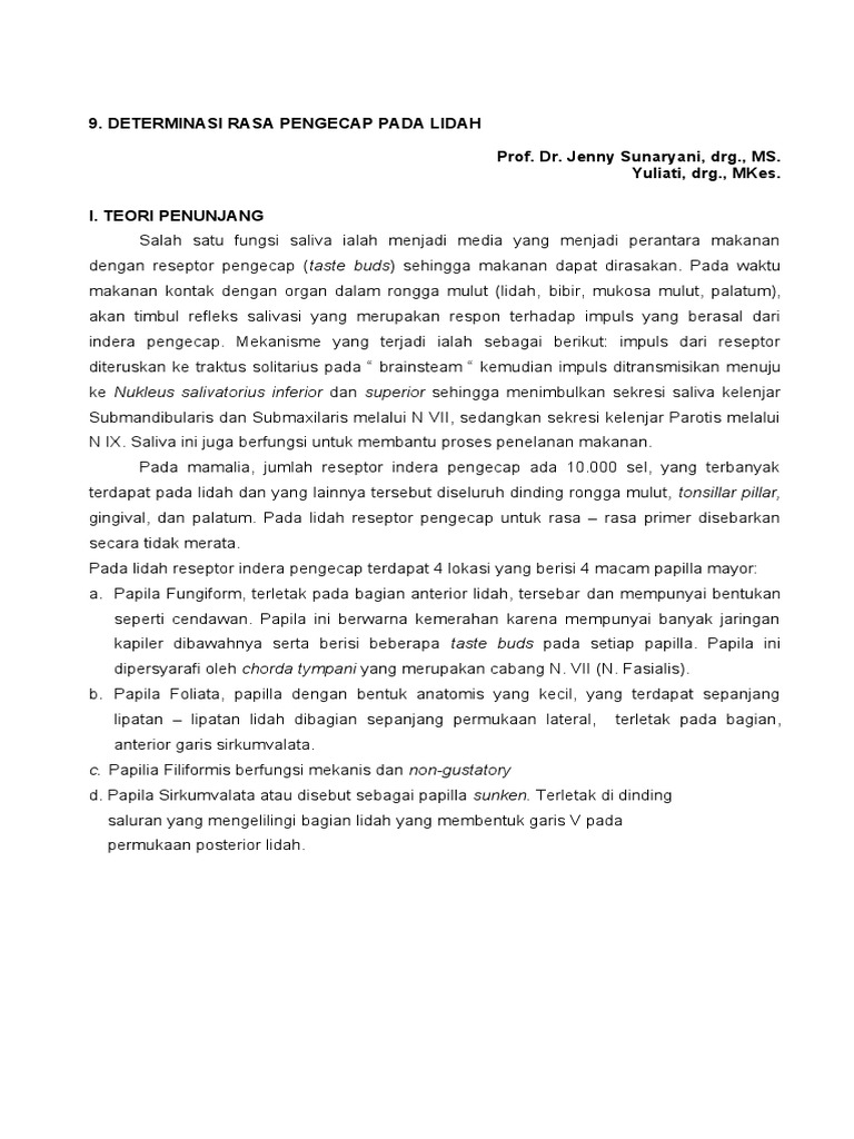 Determinasi Rasa Pengecap Pada Lidah | PDF