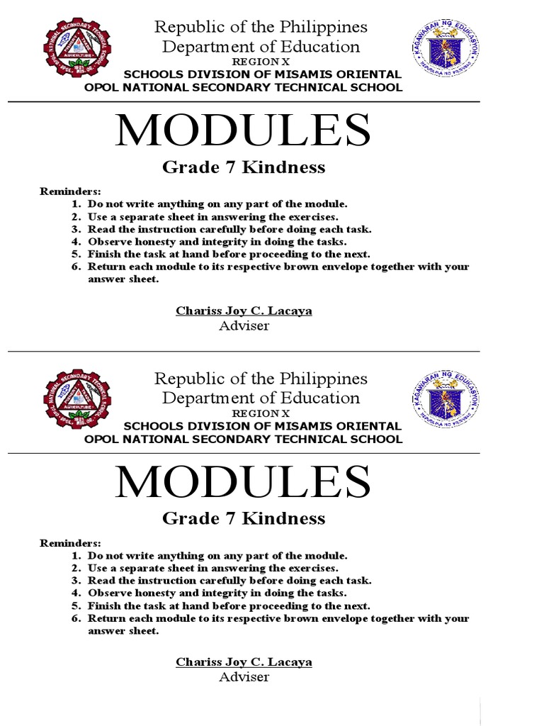 Modules: Grade 7 Kindness | PDF